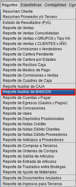 Reporte Auxiliar de BANCOS - Orion Plus