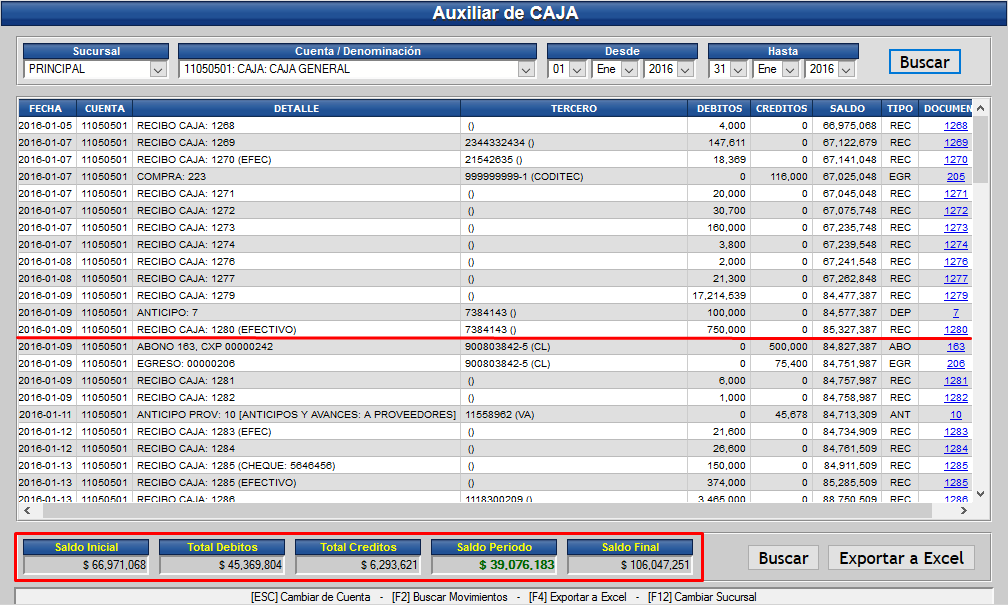 Reporte Auxiliar de CAJA - Orion Plus