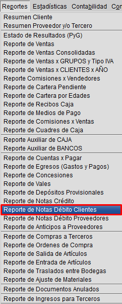 Reporte Notas Débito Clientes - Orion Plus