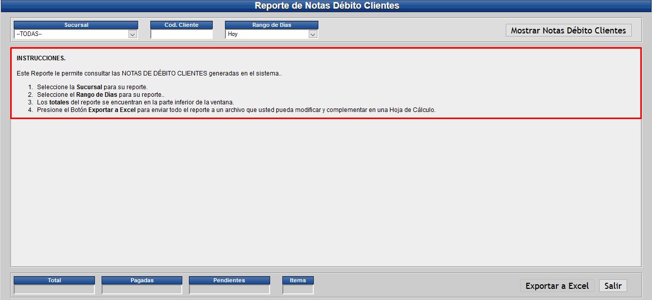 Reporte Notas Débito Clientes - Orion Plus